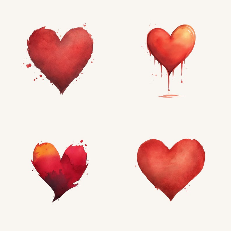 Watercolor Vibrant Red Hearts Clipart, Colorful PNG Images, Valentine's ...