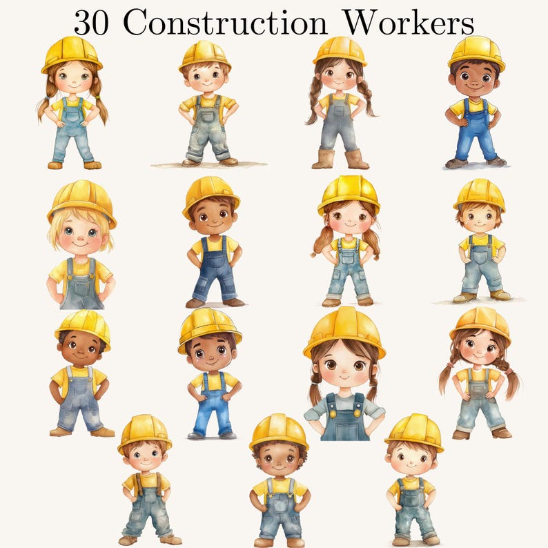 Construction Kids Clipart PNG, Diverse Construction Worker ...