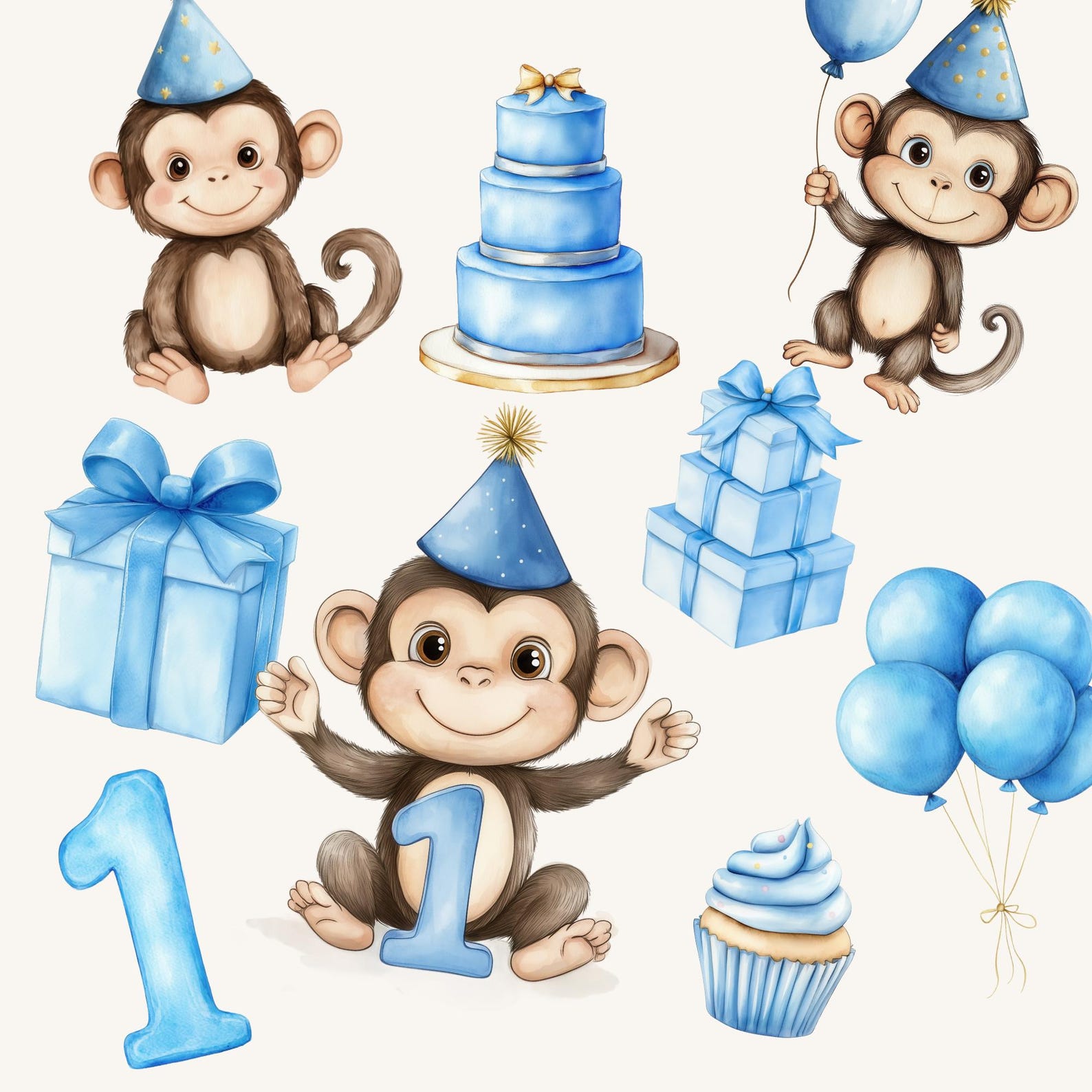 Monkey Birthday Boy PNG, Monkey 1st Birthday Clipart, Cute Animal PNG ...