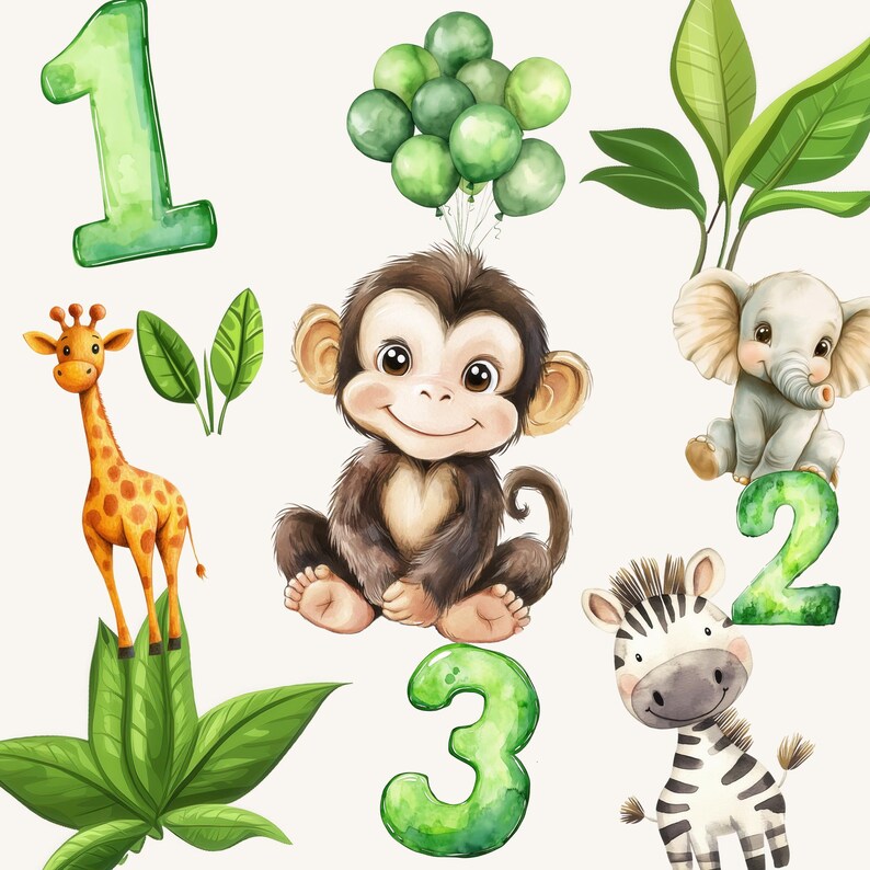 Jungle Safari Monkey Clipart - Digital Art for Boys - Instant Download ...