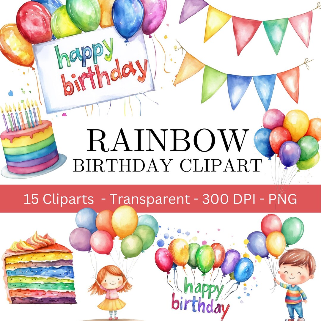 Birthday Water Color Clipart, Rainbow Clipart, Birthday Clipart Simple ...
