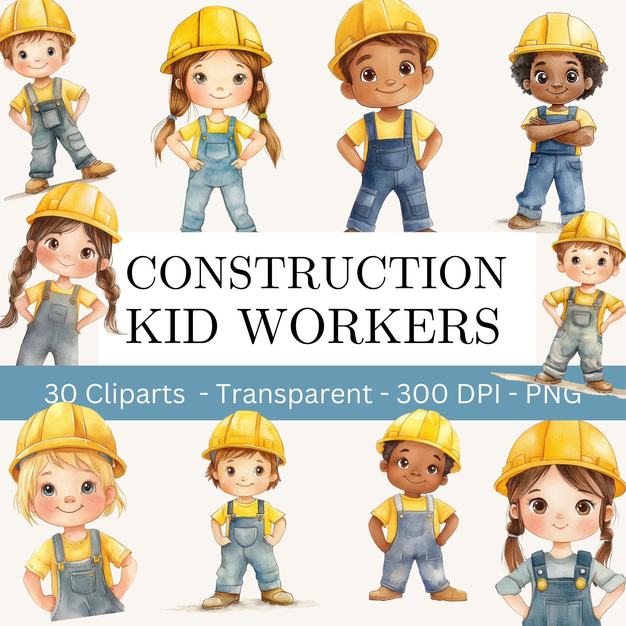 Diverse Kid Construction Worker Clipart, Hard Hat, Transparent ...