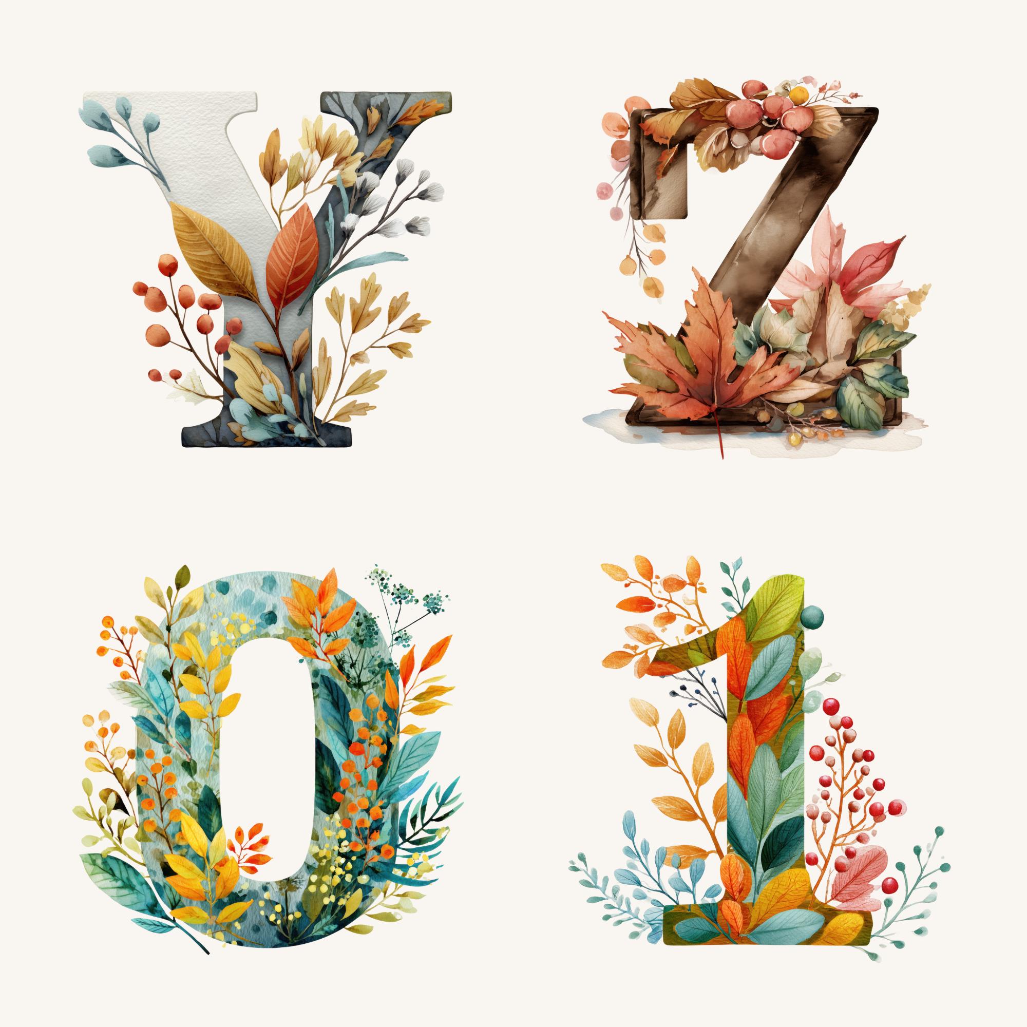 Watercolor Numbers & Letters Clipart, Floral Alphabet PNG, Digital ...