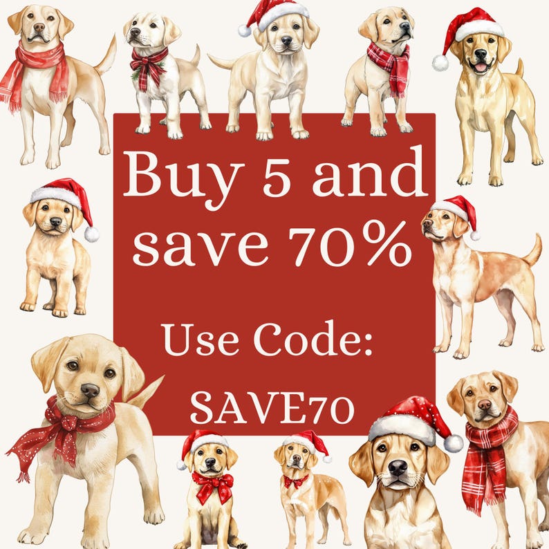 Yellow Lab Christmas Clipart, Watercolor Labrador PNG, Holiday Art for ...
