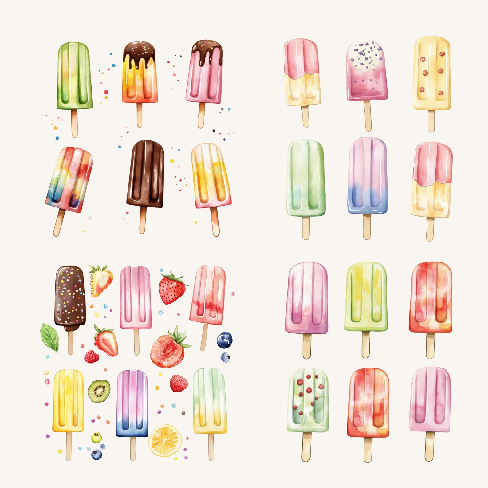 Popsicle Clipart, Watercolor Summer Treats, Cute Ice Cream Graphics ...