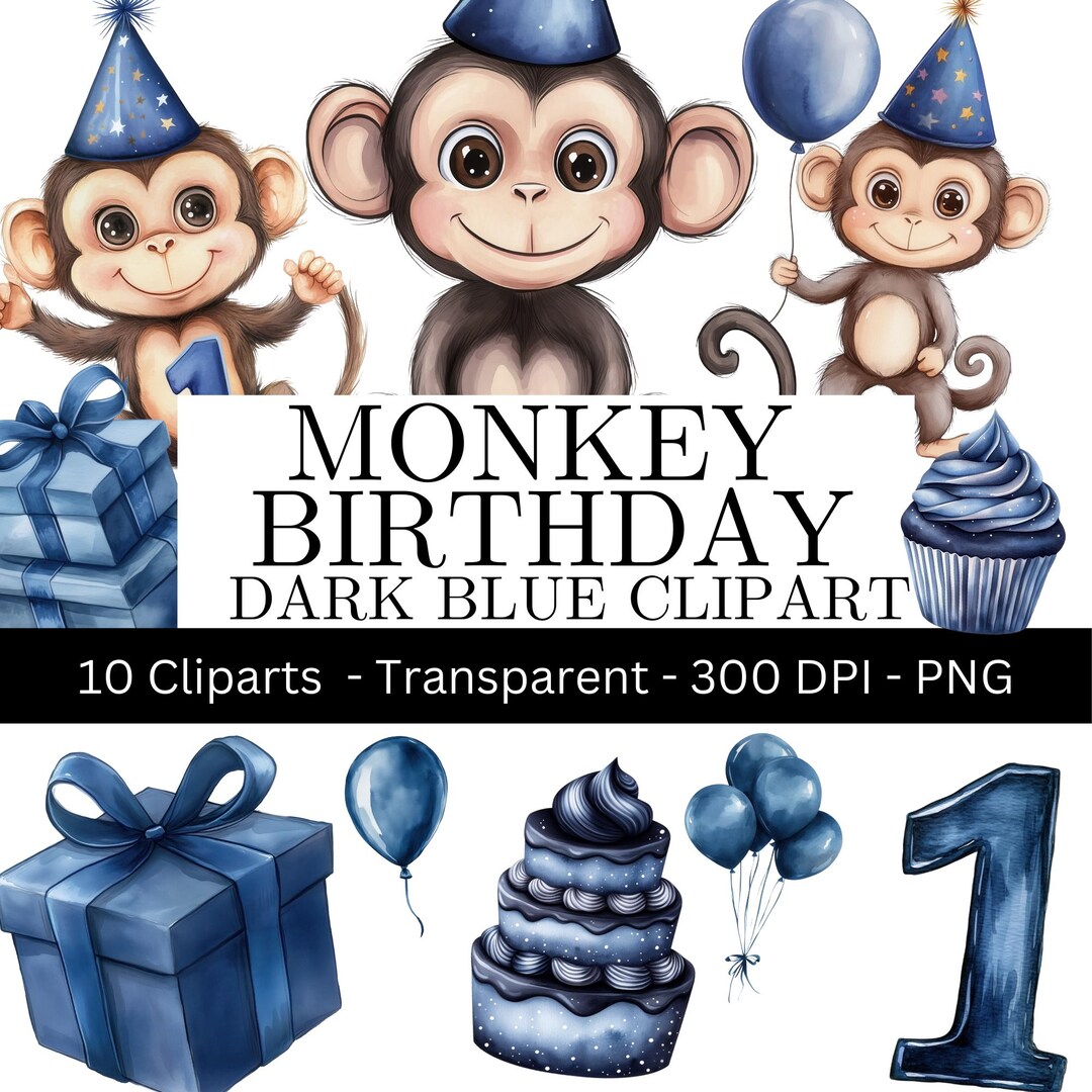 Monkey Birthday Boy PNG - Monkey 1st Birthday Clipart - Cute Animal PNG ...