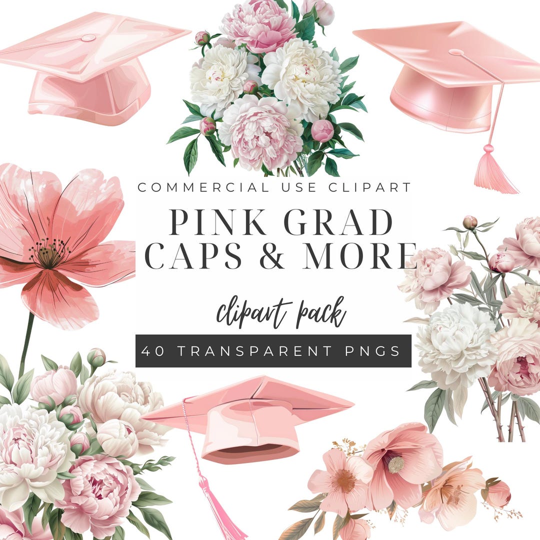 Pink Graduation Cap Clipart, Digital Download for Graduation Party ...