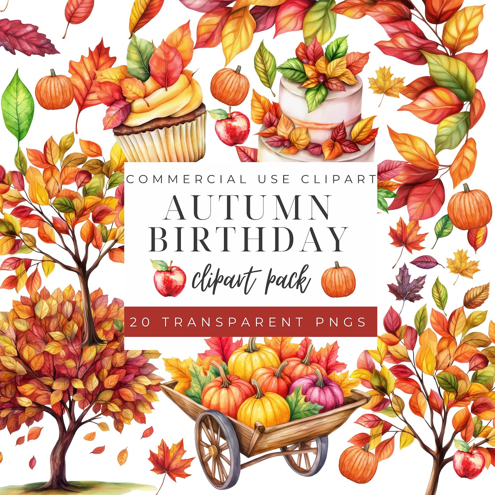 Fall Birthday Cake Clipart - Autumn Celebration Graphics - Digital ...