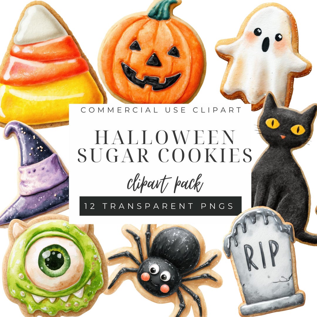 Halloween Sugar Cookie Clipart, Cute Spooky Desserts PNG, Digital ...