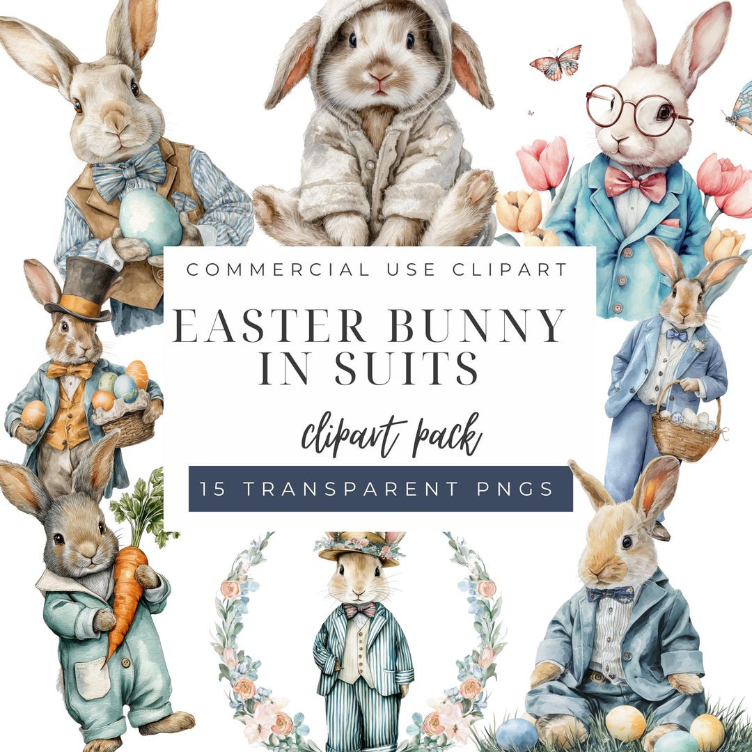 Easter Clipart Bunny Suit, Cute Rabbit Graphics, Digital Download for ...