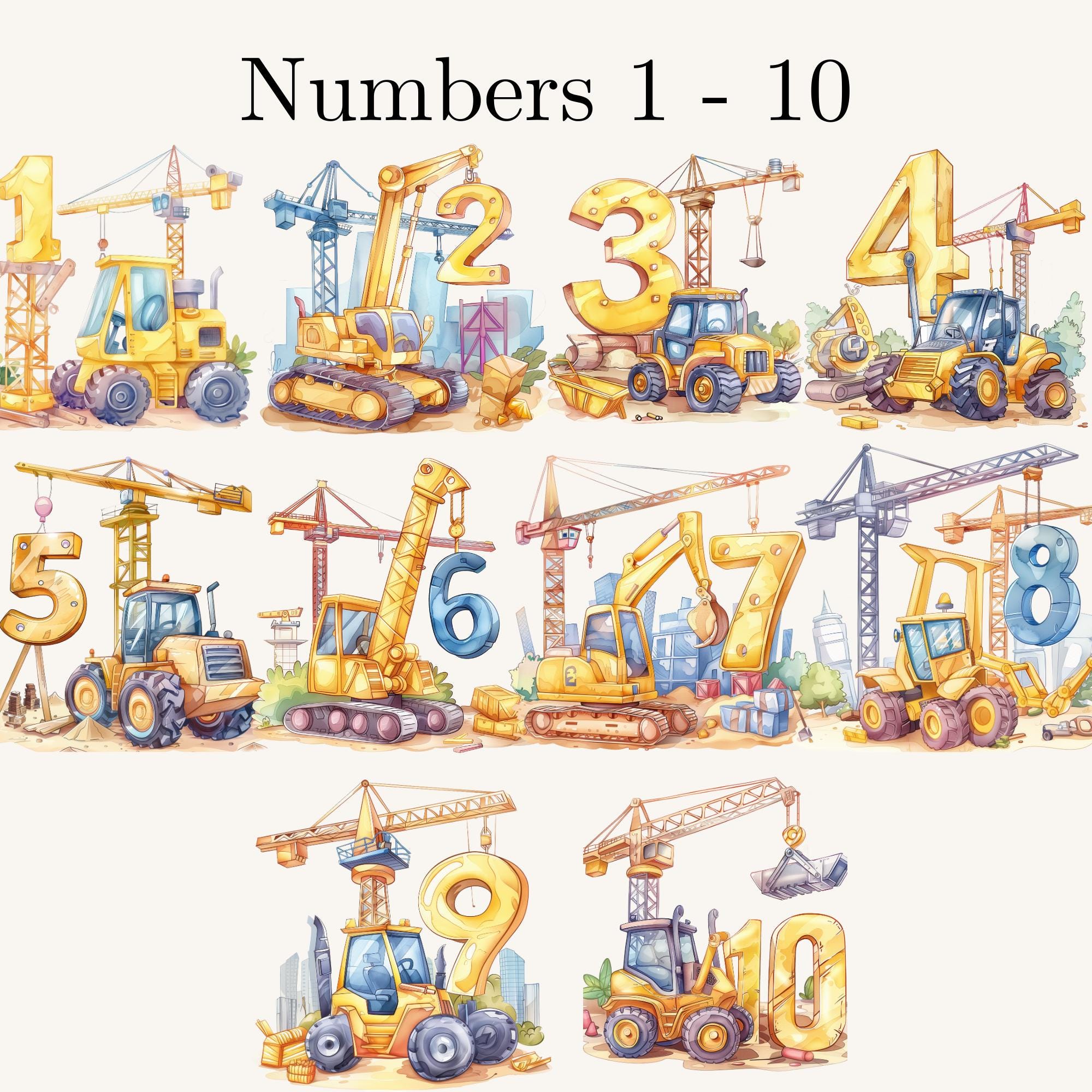 Construction Vehicles Numbers 1-10 Clipart, Construction Truck, 10 ...