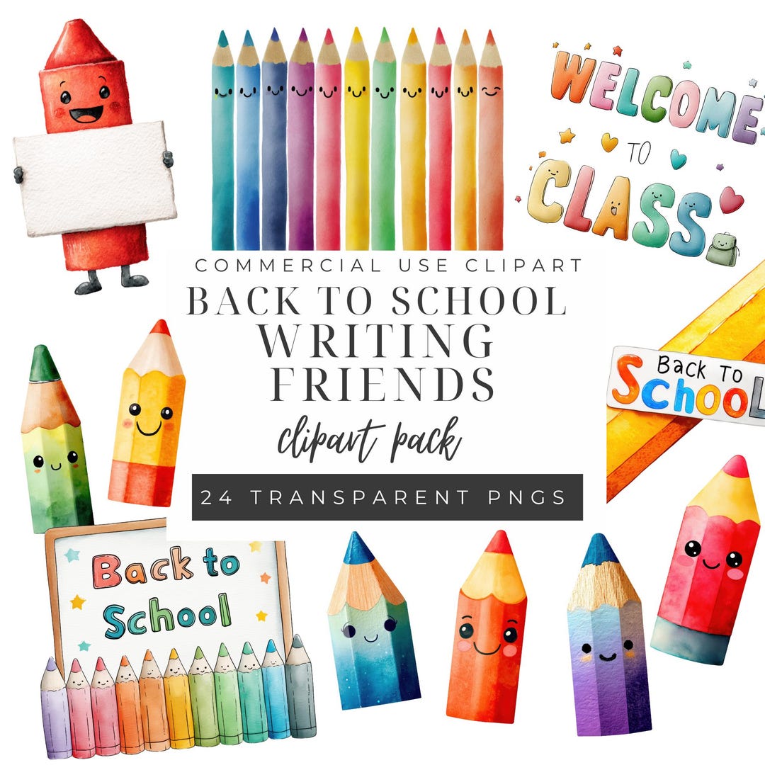 Cute School Supply Clipart, Kawaii School Supplies PNG, Digital ...