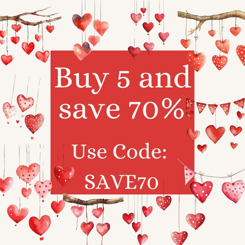 Hanging Hearts Clipart - Watercolor Hearts PNG - Valentine’s Day Decor ...