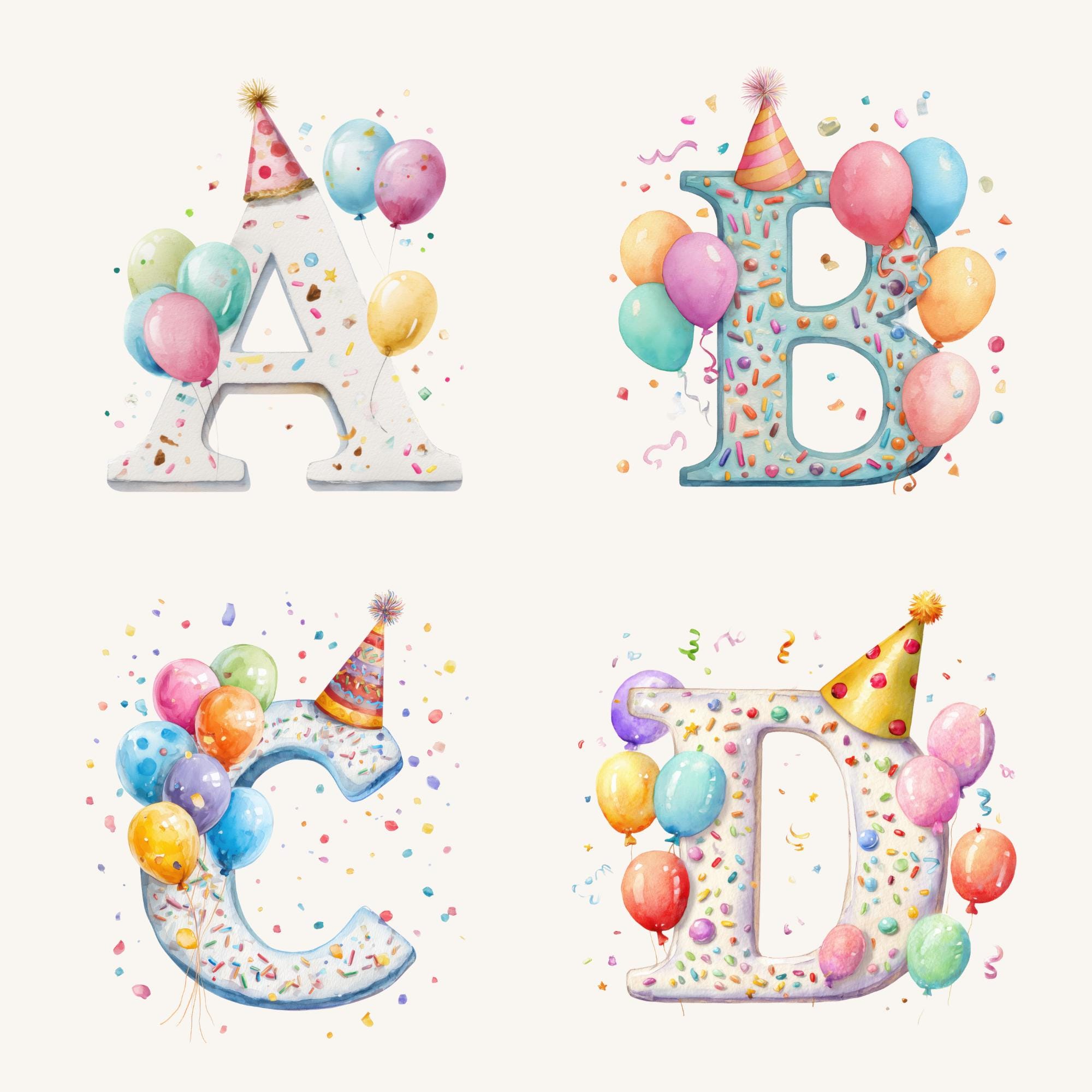 Watercolor Numbers & Letters Clipart, Birthday Alphabet PNG, Digital ...