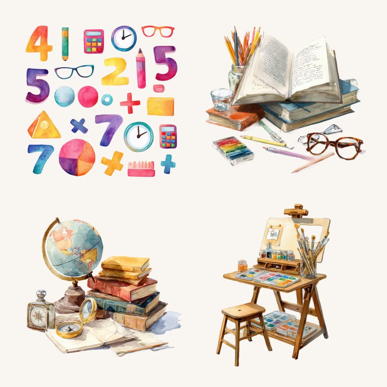 School Subjects Clipart PNG, Back to School Teacher, Classroom Decor ...