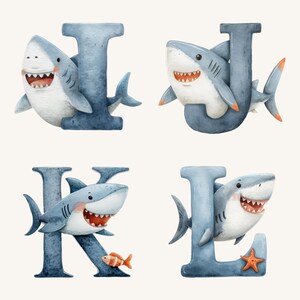 Shark Alphabet Clipart, Fun Shark Letters for Kids, Digital Download ...