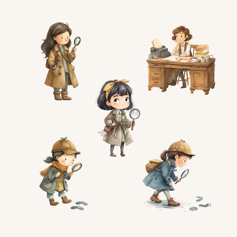 Girl Detective Clipart, Watercolor Spy Kids PNG, Birthday Party Invite ...