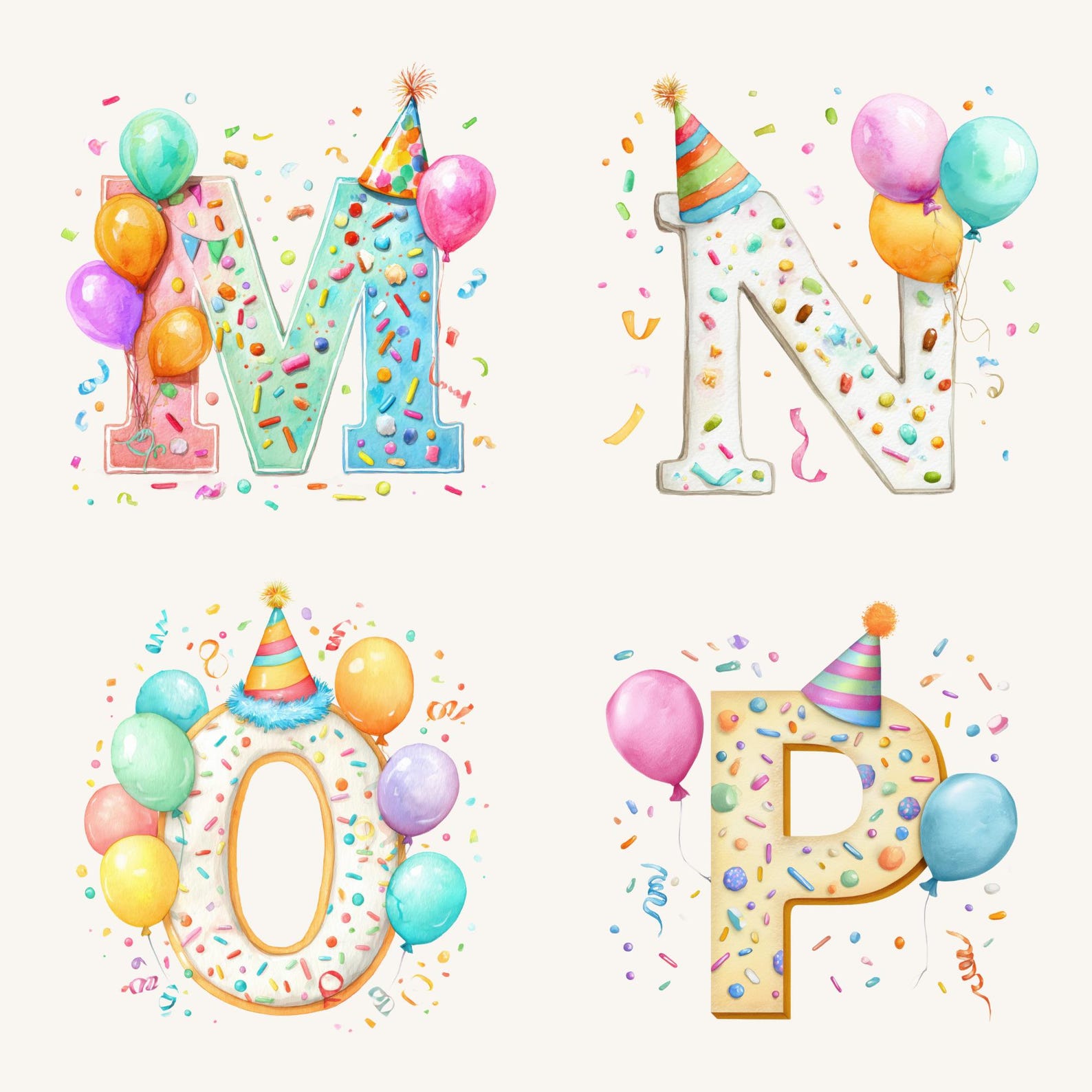 Watercolor Numbers & Letters Clipart, Birthday Alphabet PNG, Digital ...
