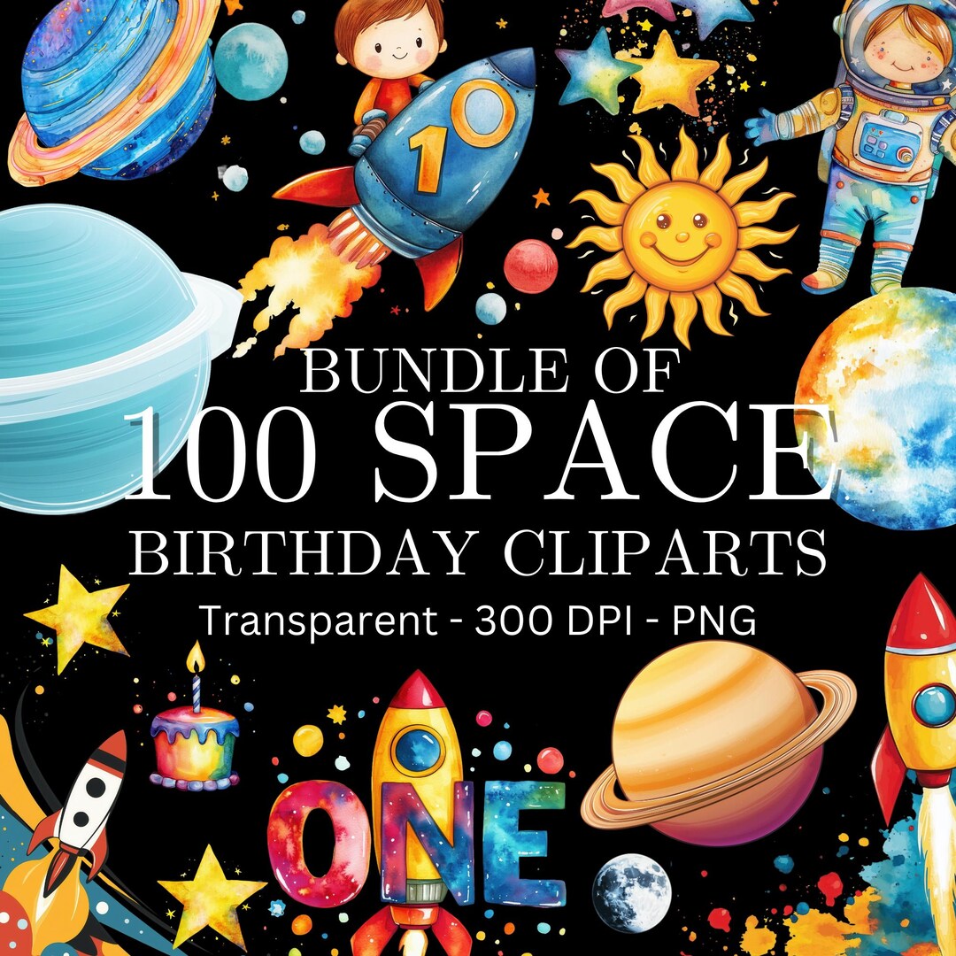 Space Clipart First Birthday Bundle, First Trip Around the Sun Clipart ...