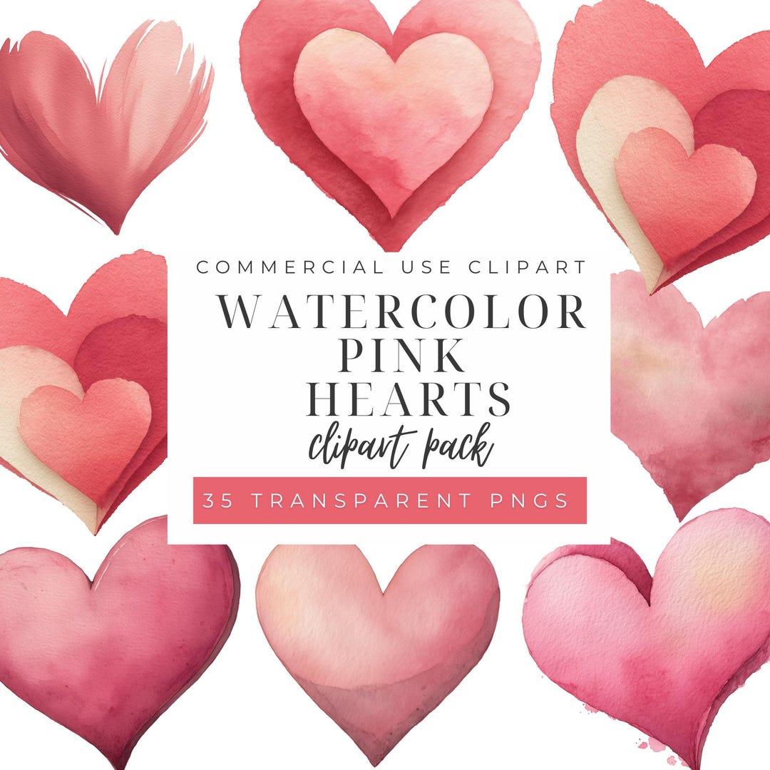 Watercolor Pink Hearts Clipart, Colorful PNG Images, Valentine's Day ...
