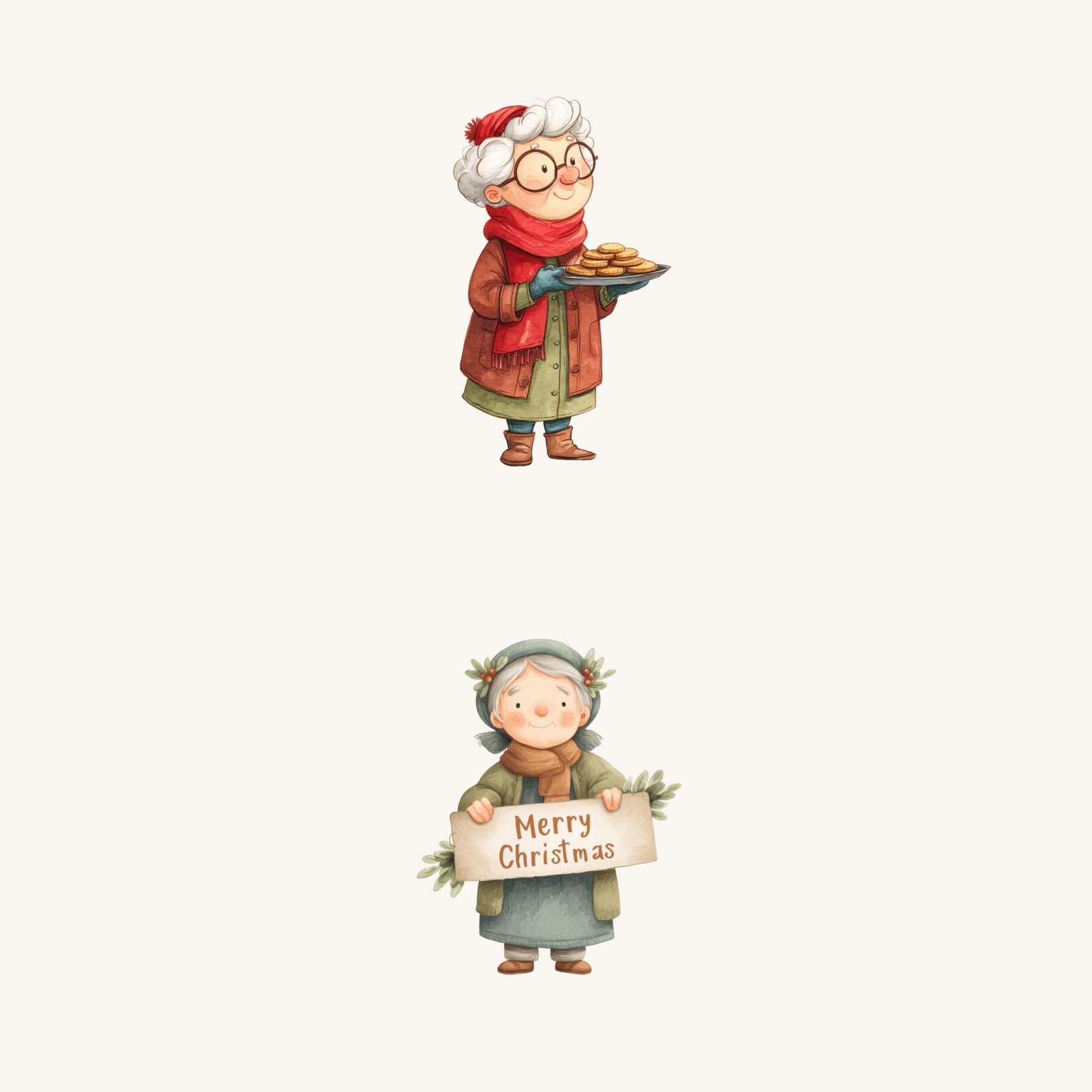 Funny Old Lady Christmas Clipart, Whimsical PNG Download for Crafts ...