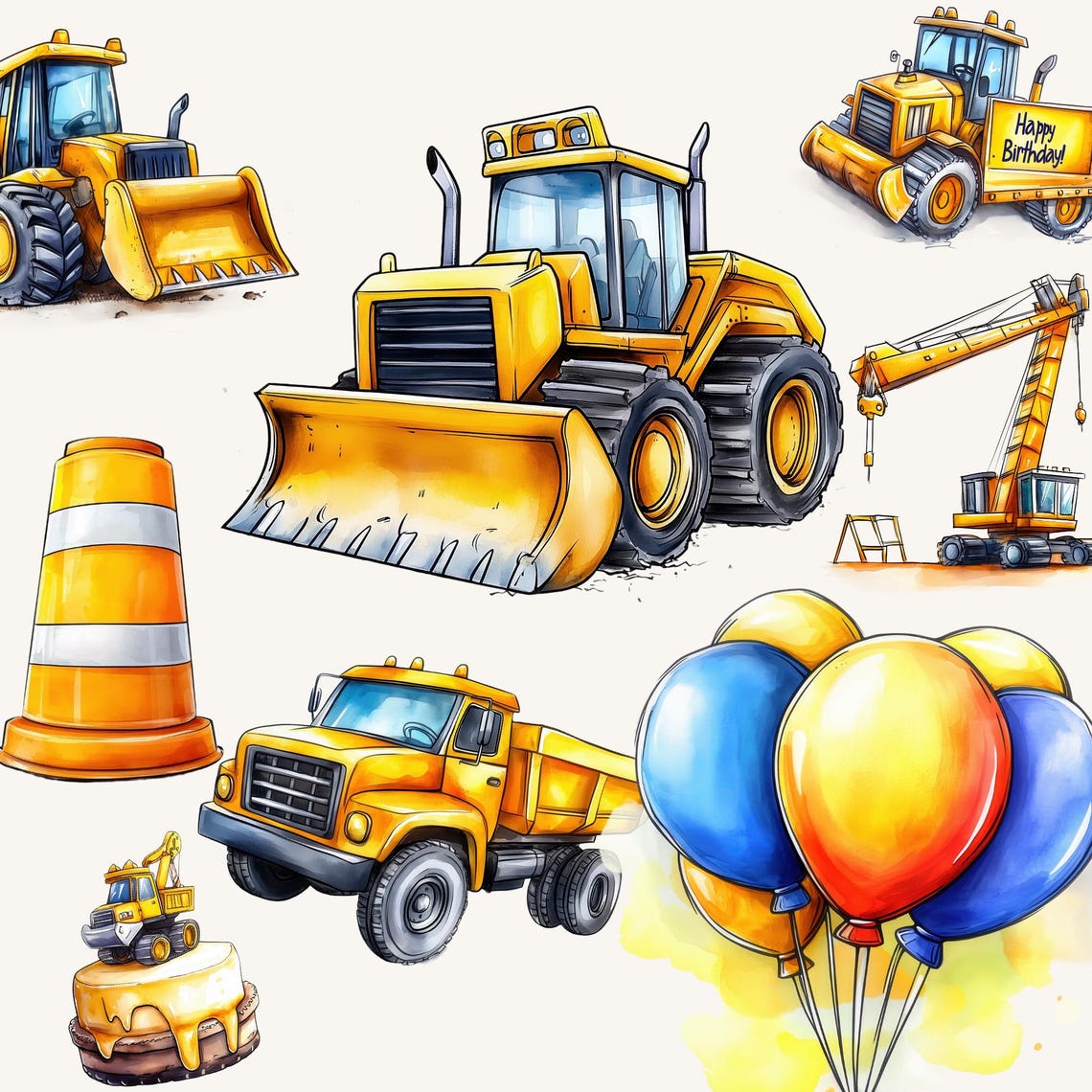 Construction Vehicles Graphics for Birthday, Transportation Clipart ...