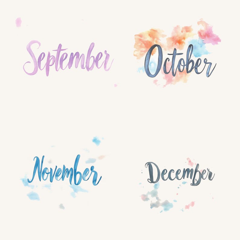 Watercolor Clipart, Months of the Year PNG, Digital Download for ...