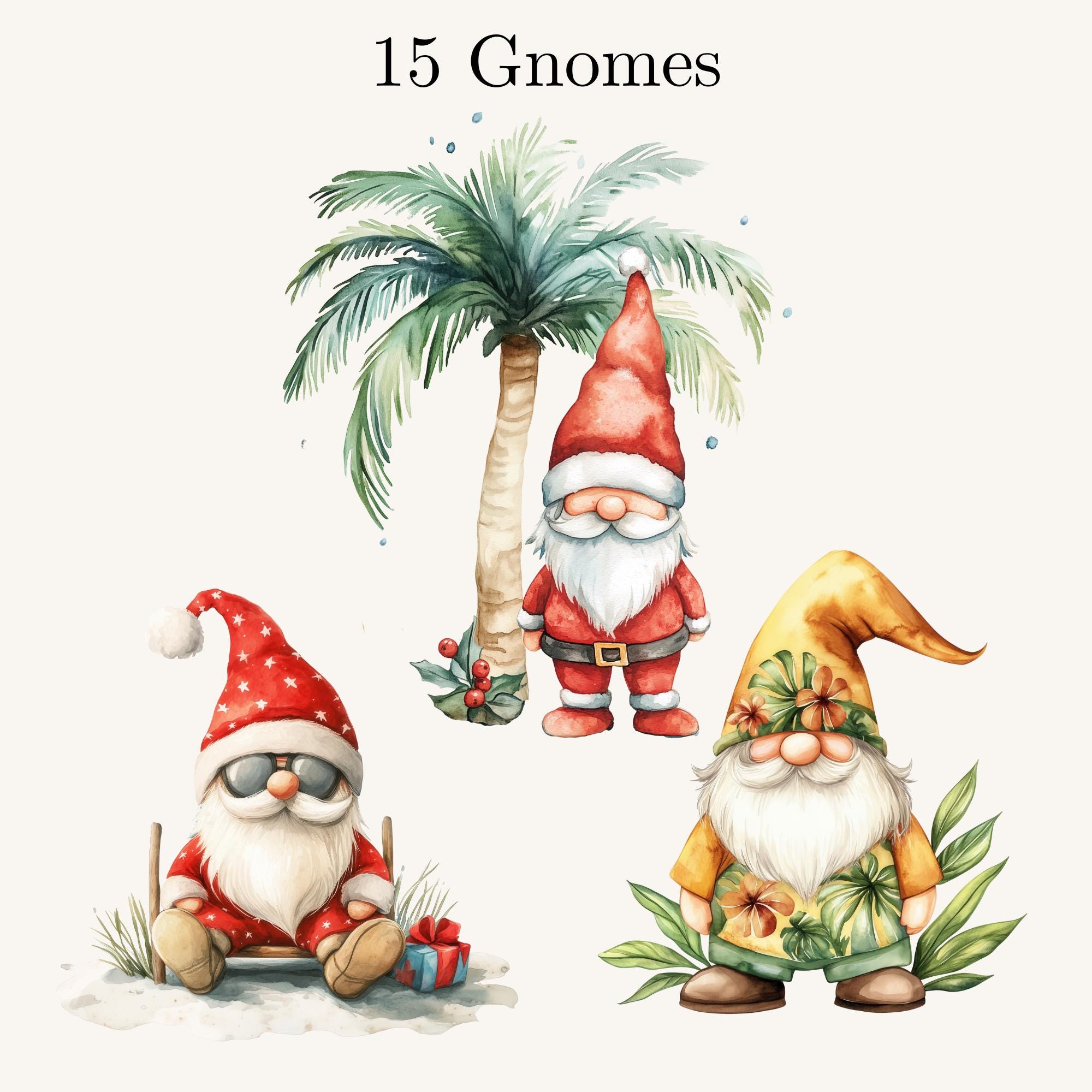 Watercolor Christmas in July Gnome Clipart - Cute Gnome PNG - Tropical ...