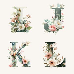 Floral Alphabet Clipart PNG, Watercolor Letters and Numbers, Botanical ...