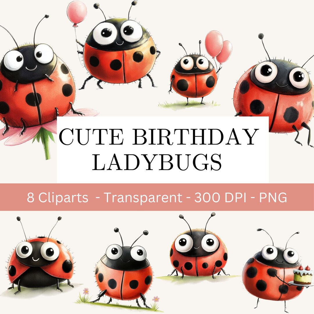 Ladybug Birthday Clipart PNG, Baby Shower Ladybug Clipart, Watercolor ...