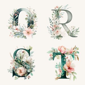 Floral Alphabet Clipart PNG, Watercolor Letters and Numbers, Botanical ...