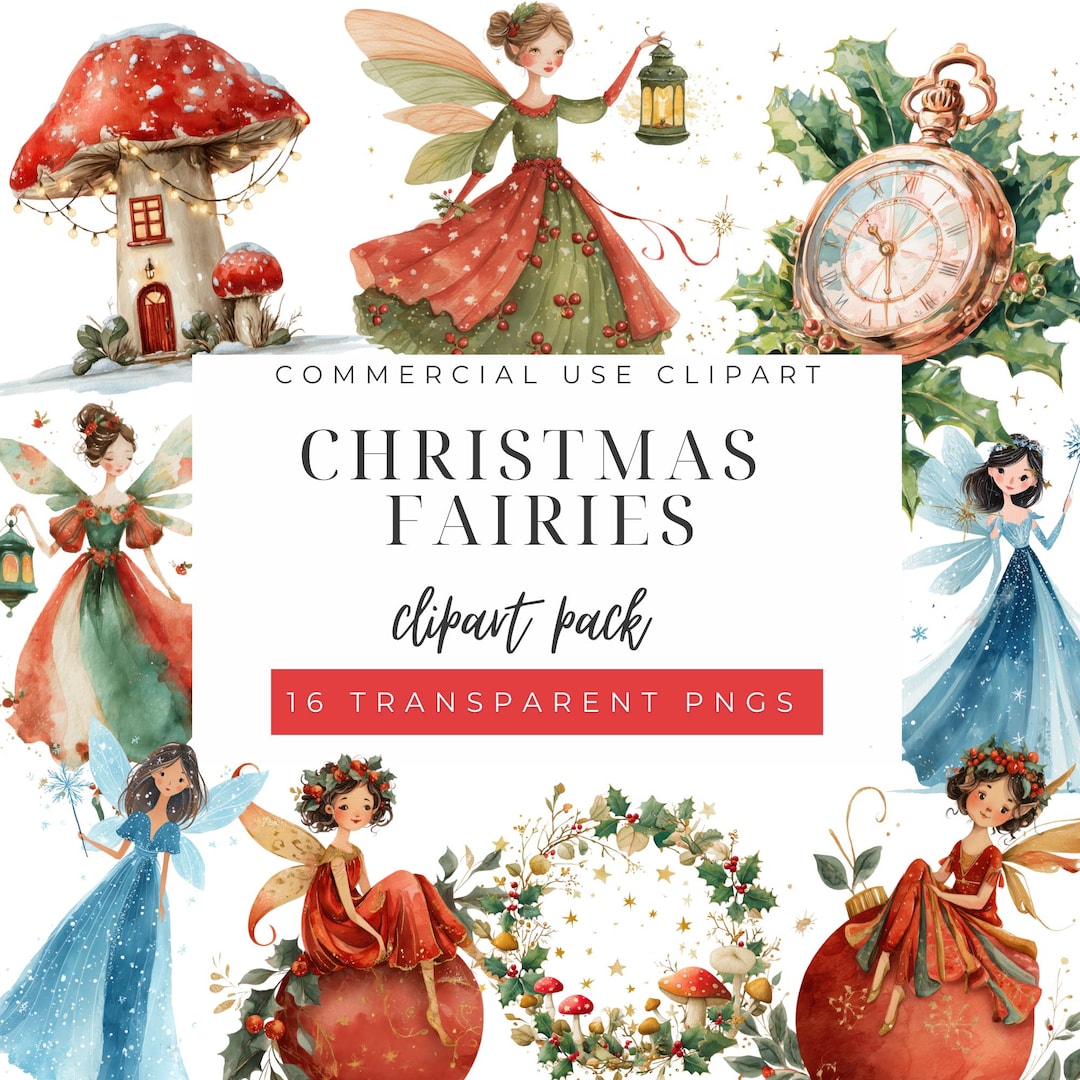 Digital Christmas Fairy Clipart, Whimsical Watercolor Jpgs, Instant ...