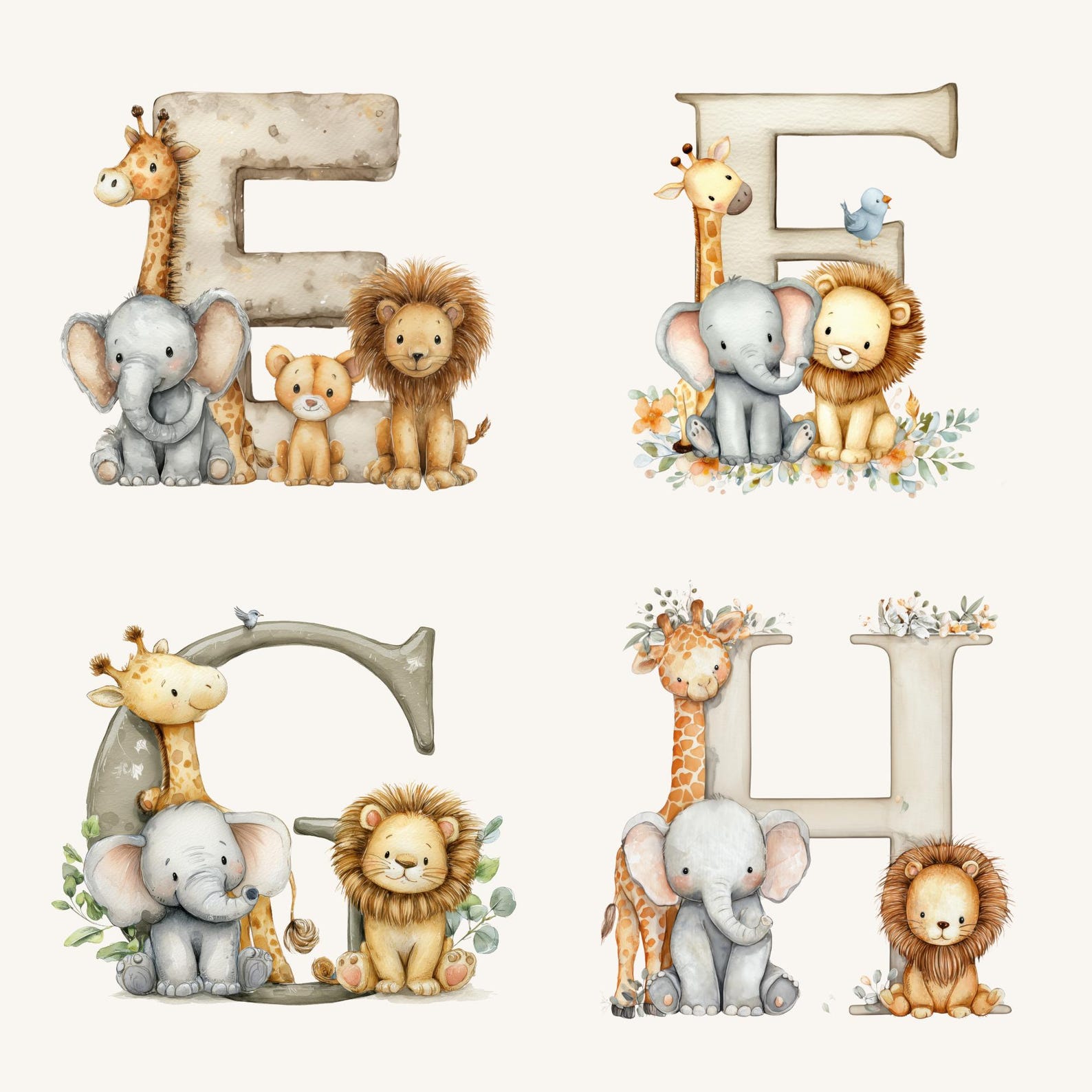 Safari Animal Alphabet Clipart, Watercolor ABC Letters and Numbers PNG ...