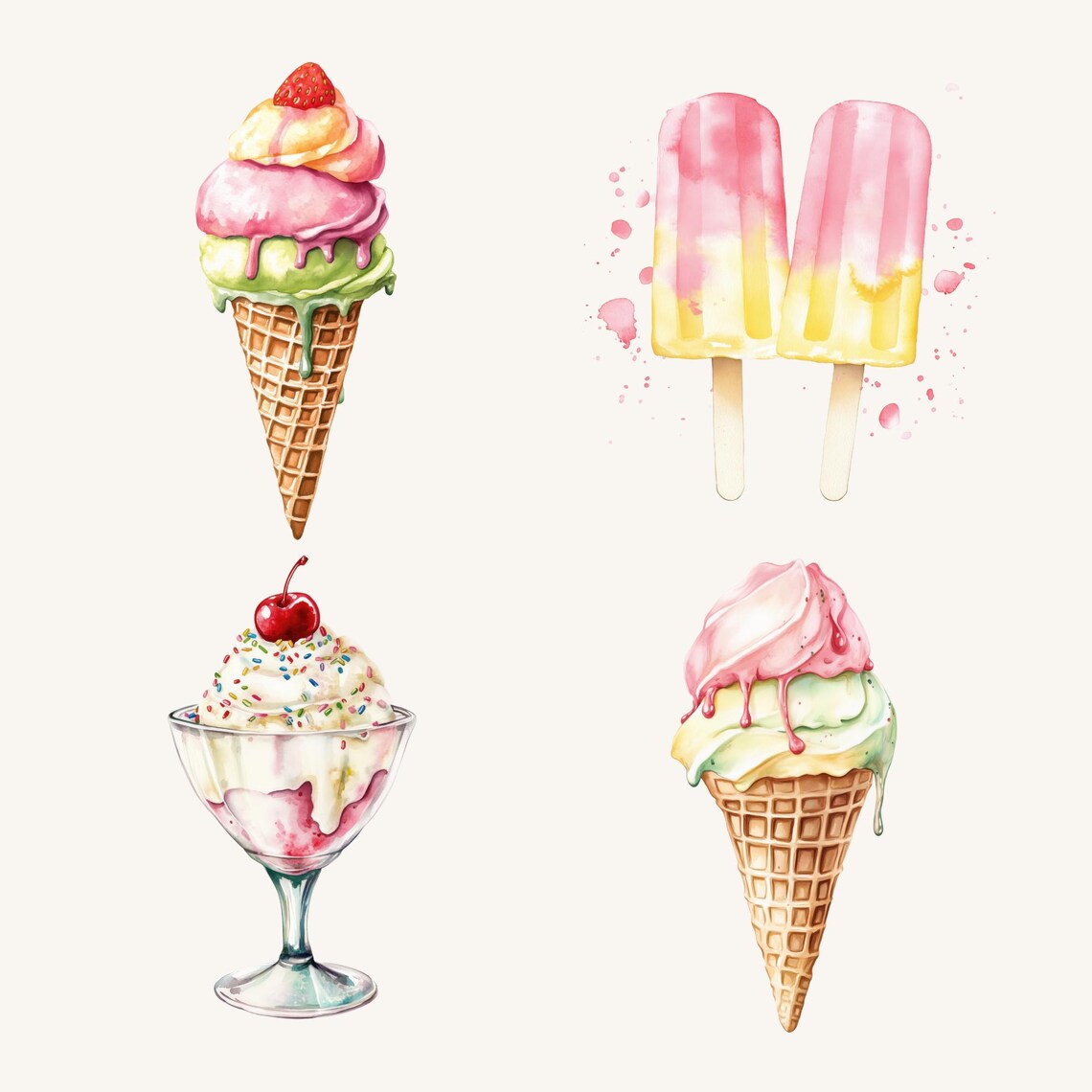 Ice Cream Shop Clipart, Cute Watercolor Digital Download, Commercial ...