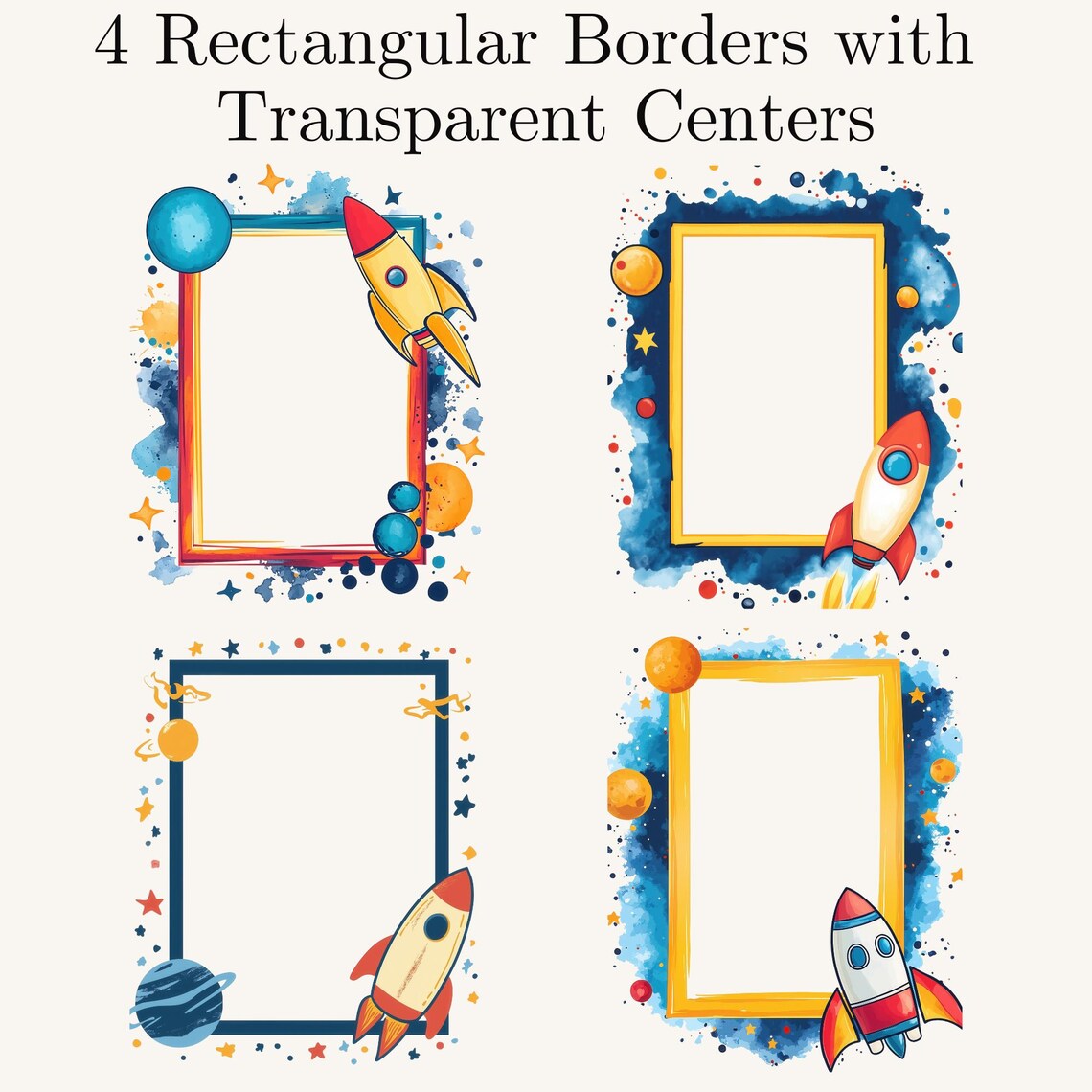 Space Clipart Digital Borders, Square & Rectangular Rocket Ship PNG ...