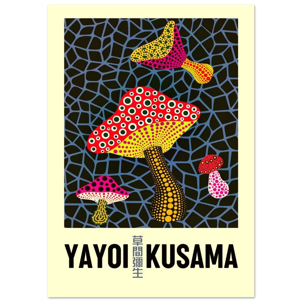 Yayoi Kusama Mushroom Art Print Contemporary Pop Art Poster Japanese ...