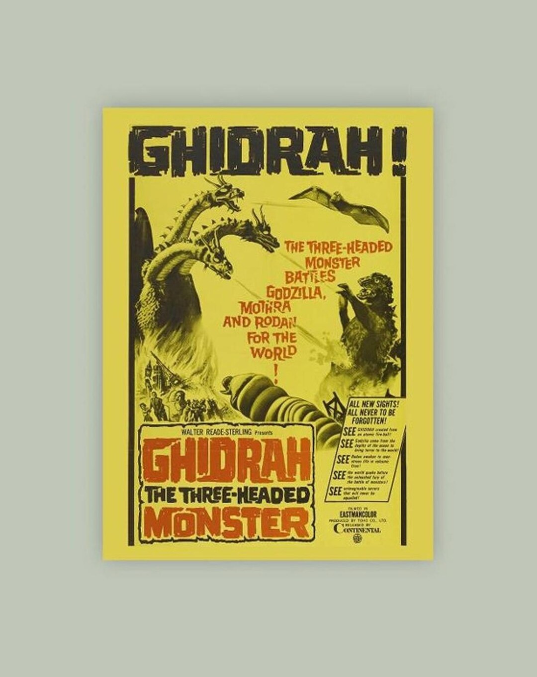 Ghidorah, the Three-headed Monster Godzilla Poster Vintage Movie Print ...