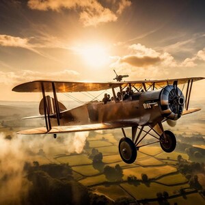 FOUR Fantasy WW1 Fighter Biplane Aircraft on Patrol at Sunset Limited ...