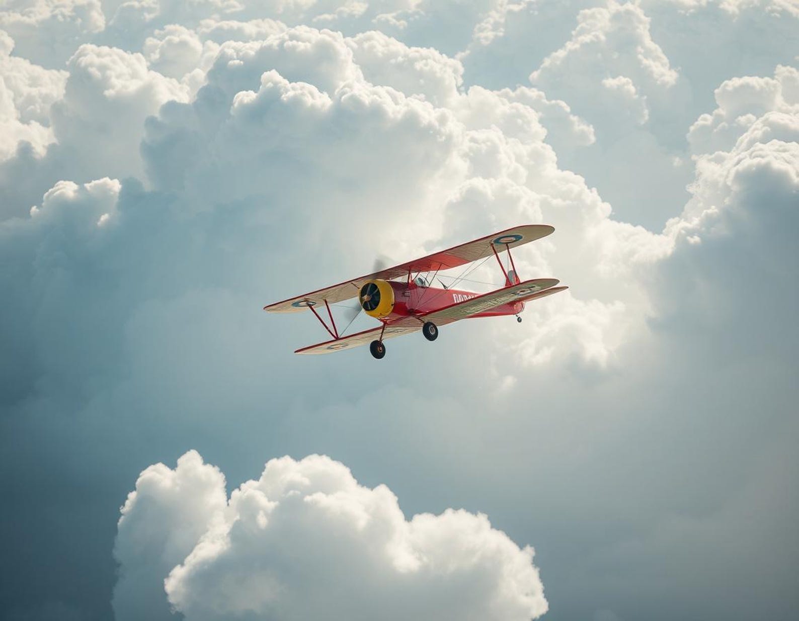 Fantasy 1920-30s Bi-plane Flying Flying High Above Clouds Limited ...