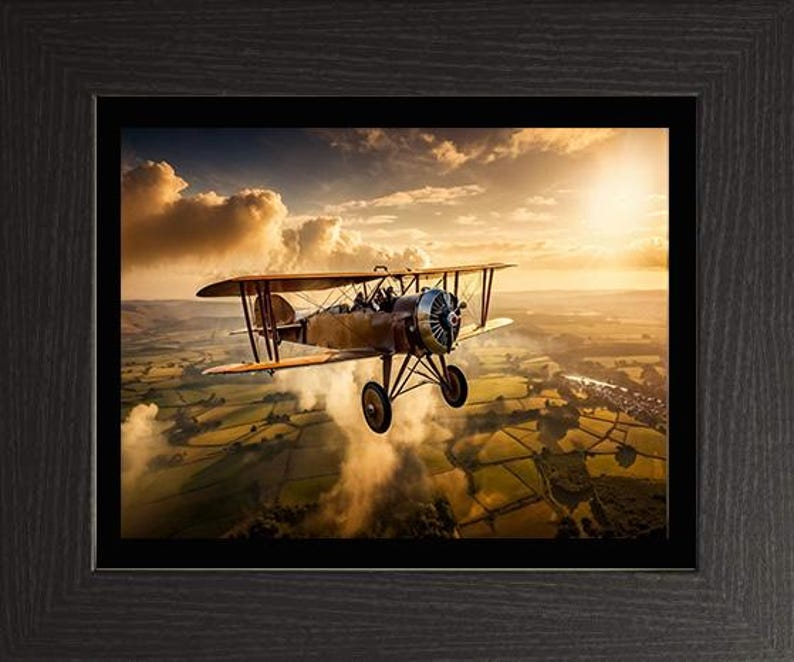 Fantasy WW1 Fighter Biplane Aircraft on Patrol at Sunset Limited ...