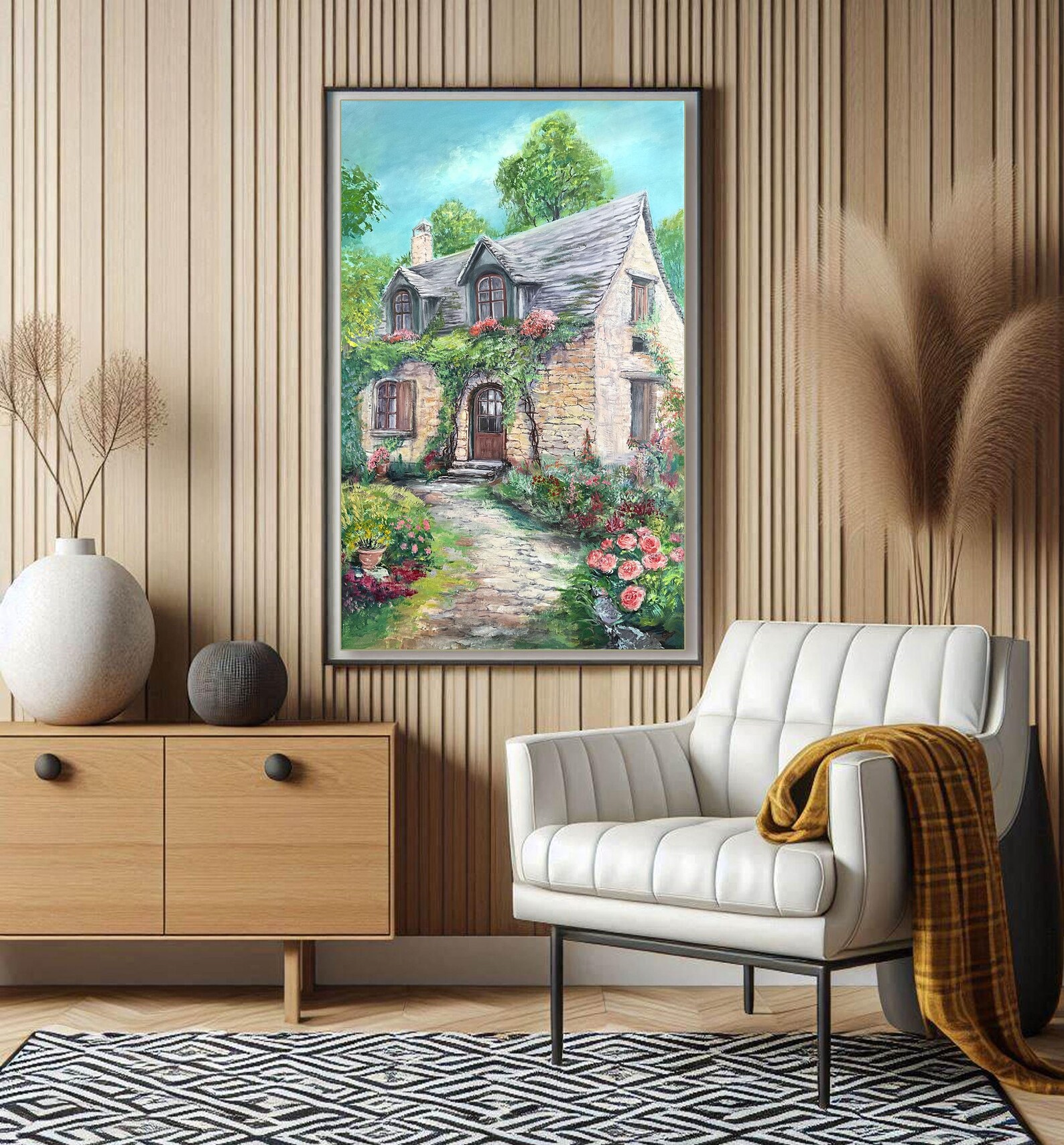 Large Wall Art English Cottage Art Countryside Painting Rustic ...