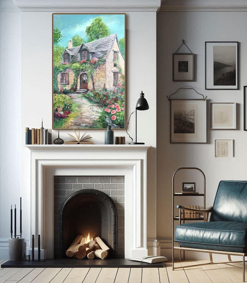 Large Wall Art English Cottage Art Countryside Painting Rustic ...