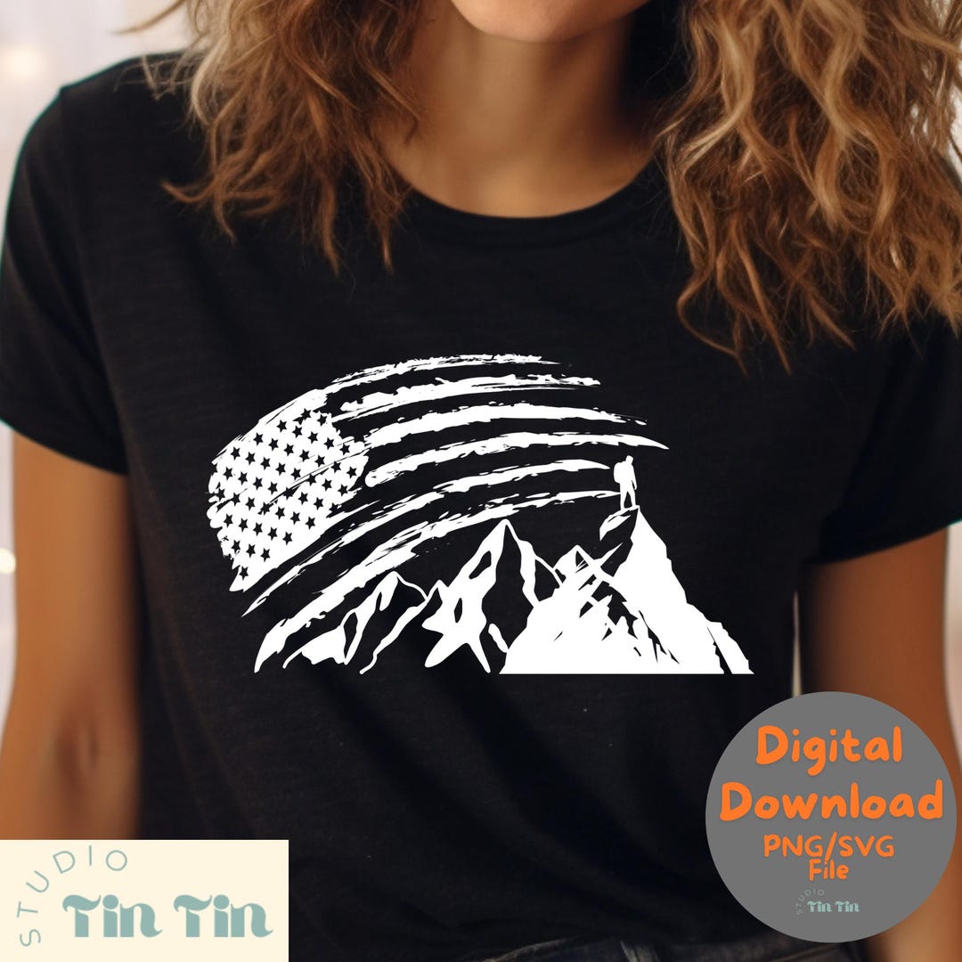 Hiking American Flag Svg, Mountain USA Flag Svg, Distressed American ...