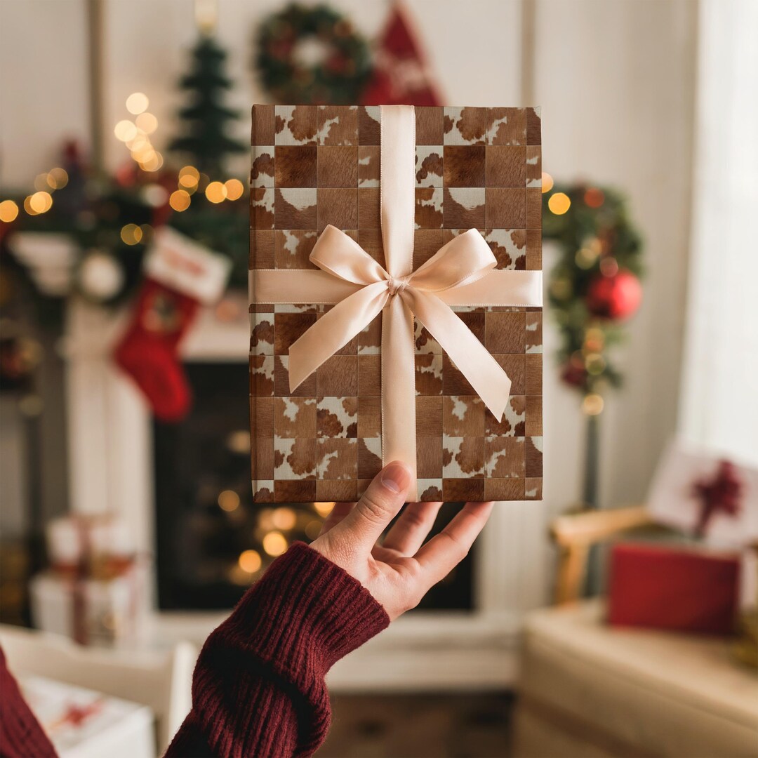 Rustic Christmas Wrapping Paper: Faux Cowhide Woodgrain Pattern - Etsy