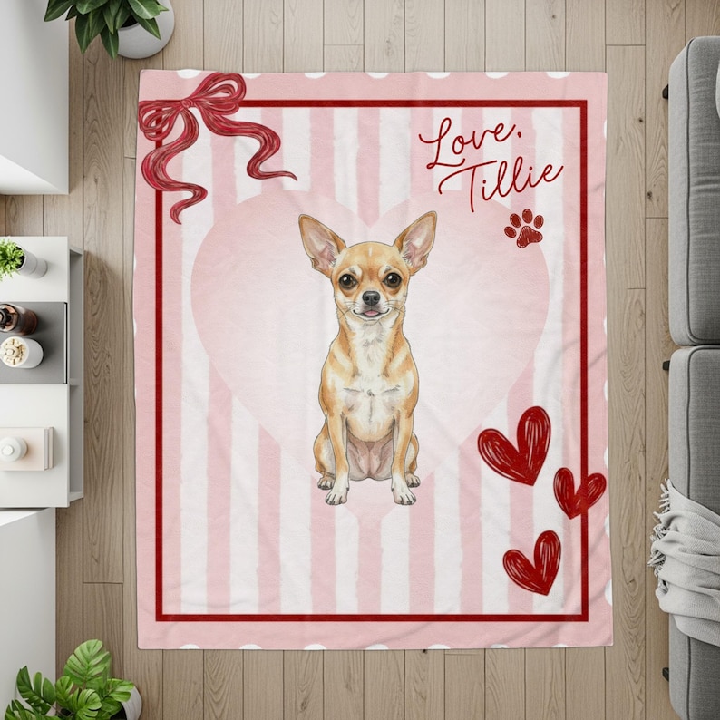 Personalized Chihuahua Valentine Blankets, Custom Dog Stamp Blanket ...