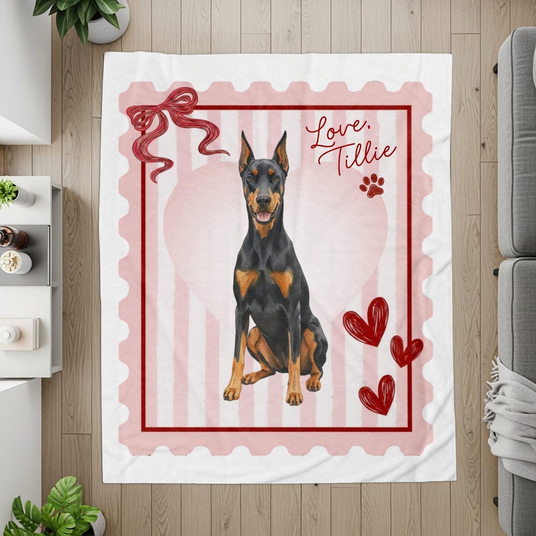 Personalized Doberman Valentine Blankets, Custom Pet Name Dog Blankets ...