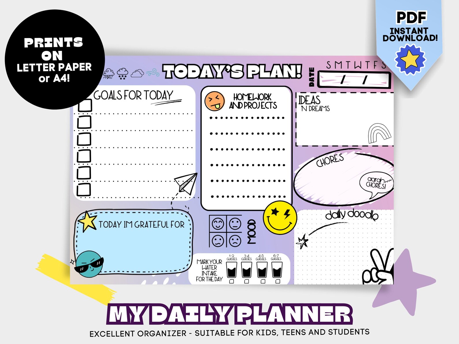 Printable Daily Planner for Kids – Student Organizer, Chores (A4 ...