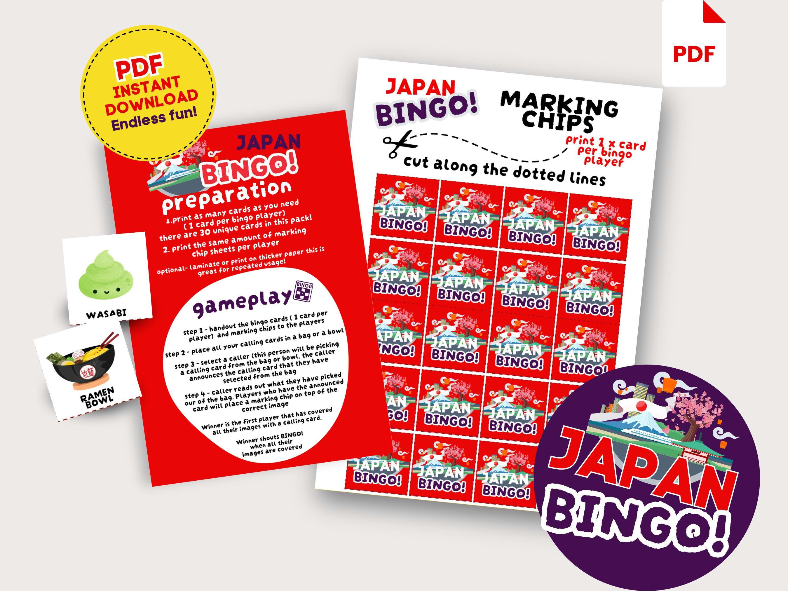 Japanese Bingo Sheet - Printable Japan Party Bingo Game for Adults and ...