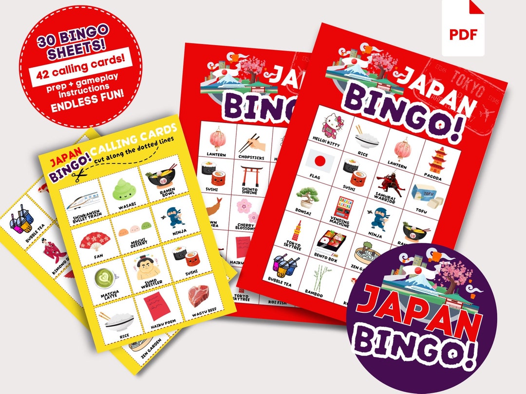 Japanese Bingo Sheet - Printable Japan Party Bingo Game for Adults and ...