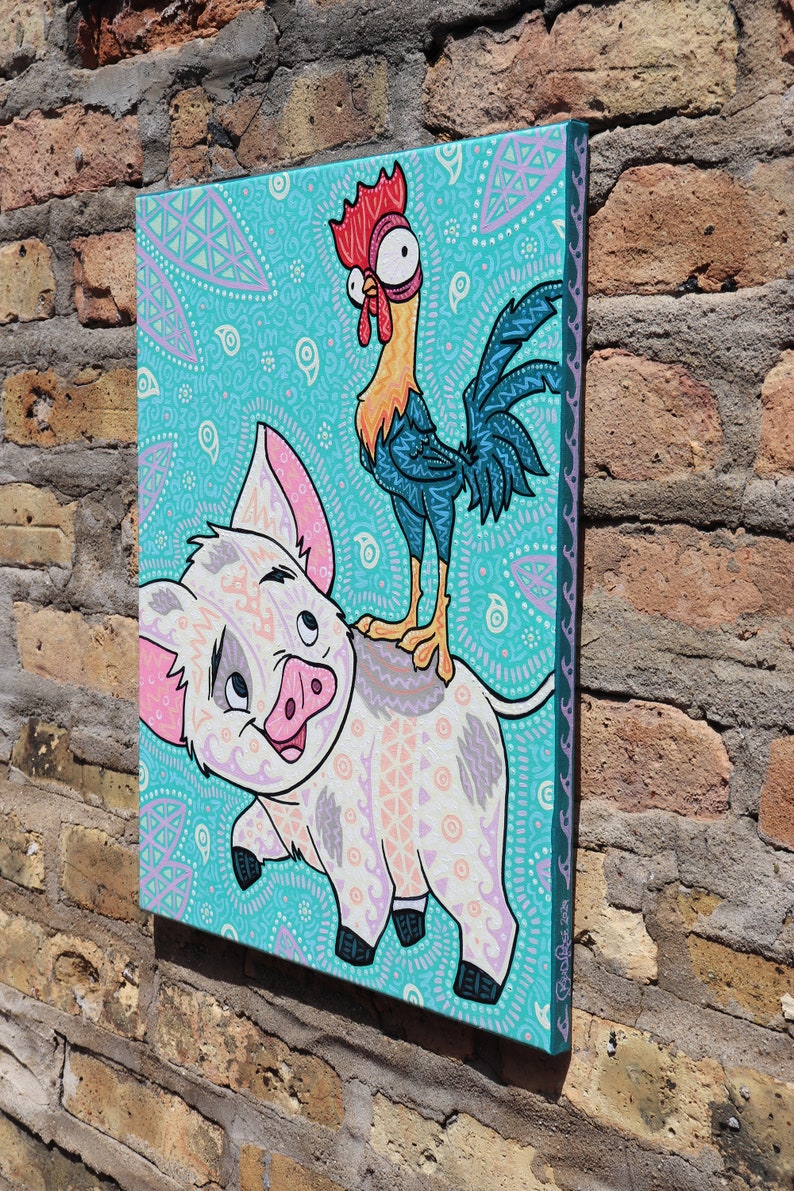 Hei Hei and Pua From Moana and Moana 2, Original Acrylic Painting ...